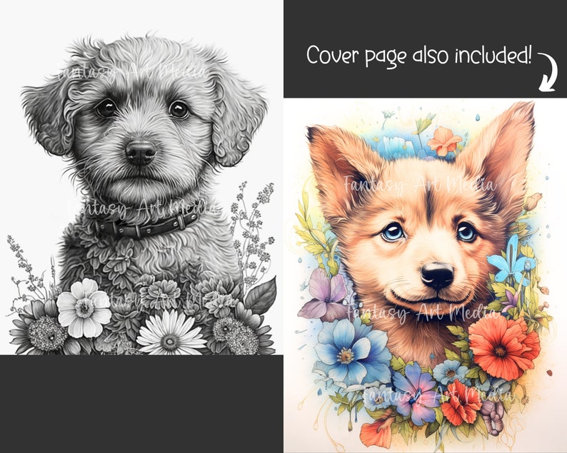 15 Cute Puppies Grayscale Coloring Pages Printable Adult - Etsy
