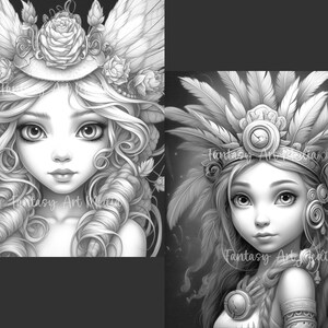 Native Indian Fairies - 8 Gorgeous Fairy Girls Grayscale Coloring Pages ...