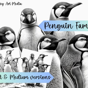 Penguin Family Grayscale Adult Wild Animal Coloring Page | Light ...
