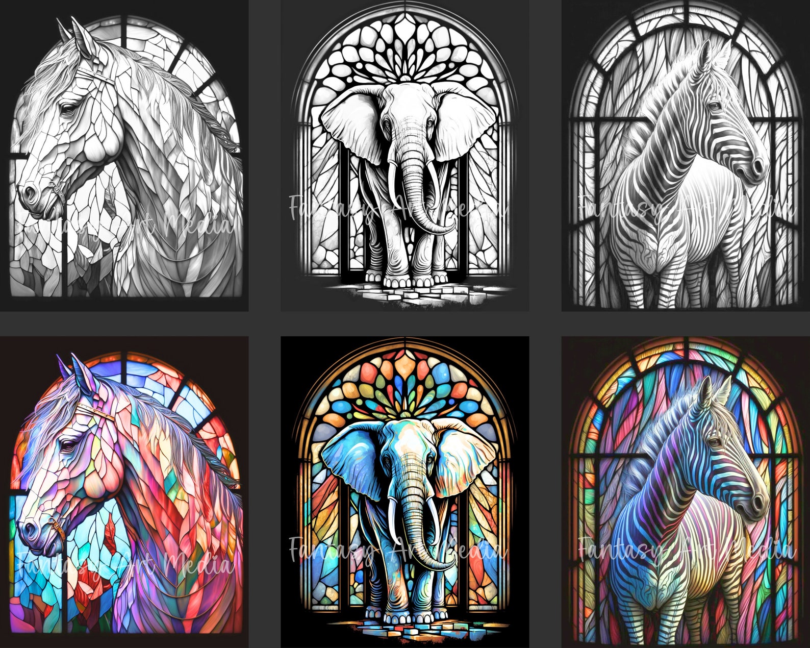 25 Animals Stained Glass Windows Coloring Pages Printable - Etsy