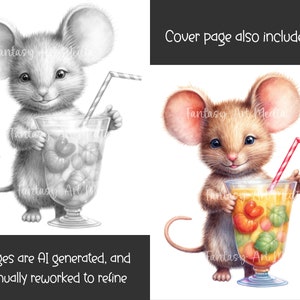 20 Cute Cocktail Mice Grayscale Coloring Pages for Adults & Children ...