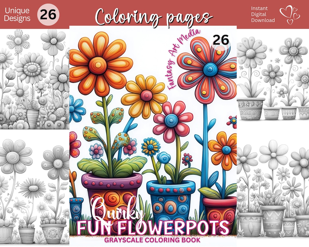 Quirky Fun Flowerpots Coloring Pages, Abstract Whimsical Cute Fantasy ...