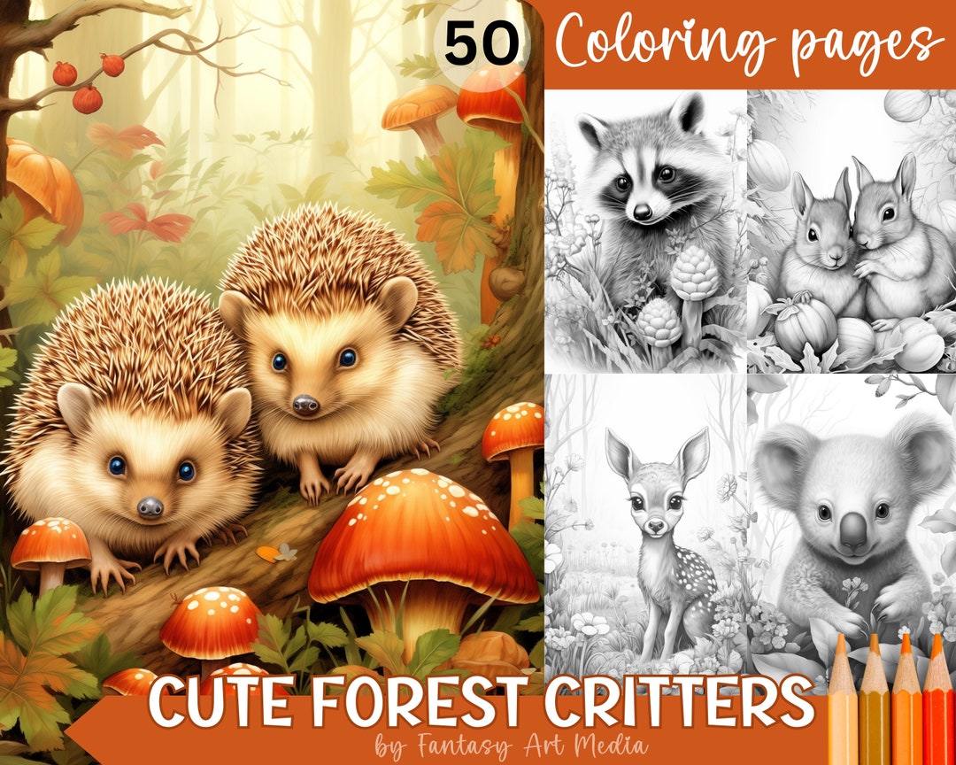 Cute Forest Critters Grayscale Coloring Pages, Adult Printable Koala ...