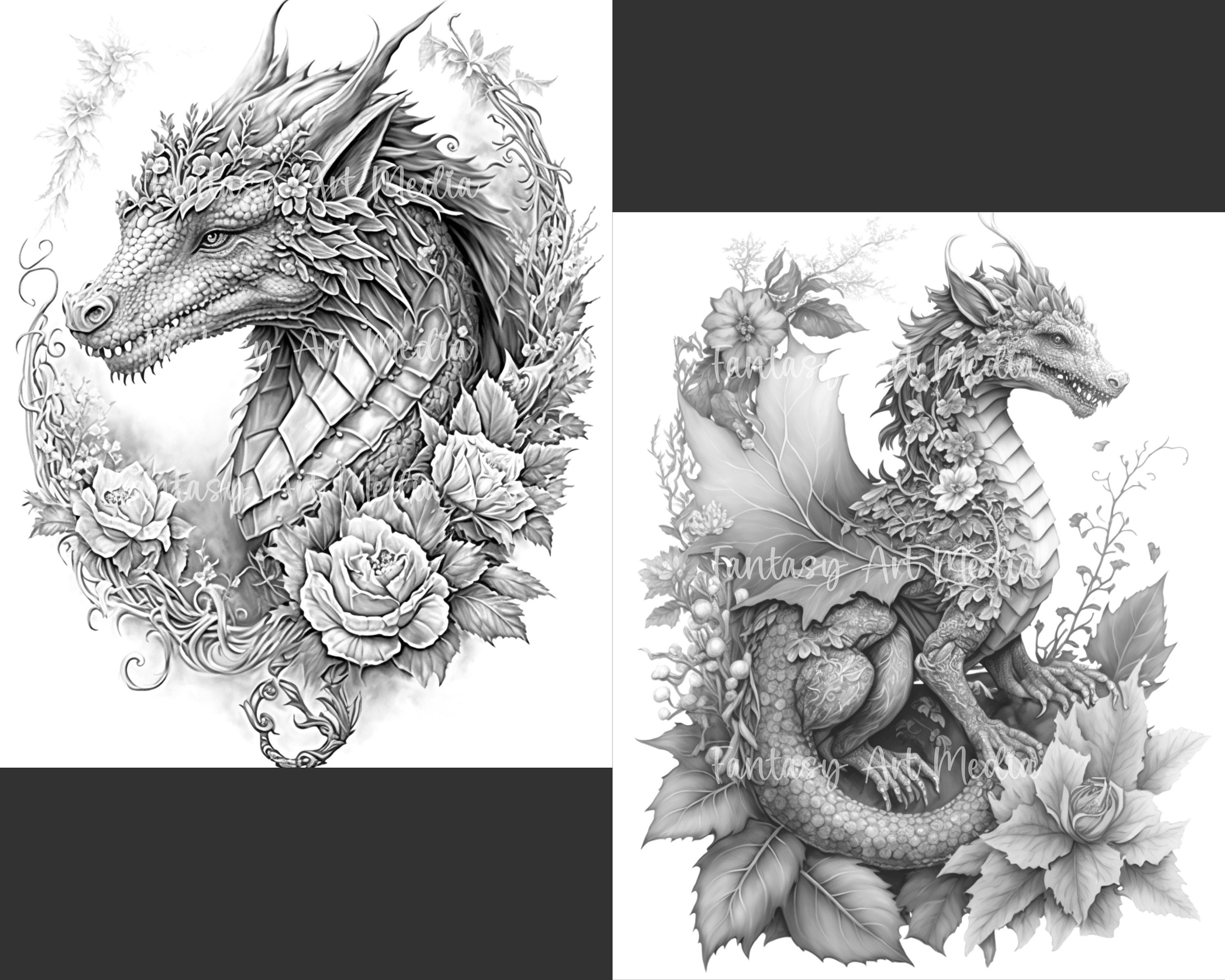 35 Dazzling Dragons Grayscale Coloring Pages Printable Adult - Etsy