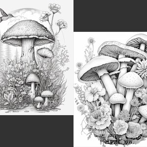 40 Mushroom Magic Coloring Pages | Printable Adult Grayscale Coloring ...