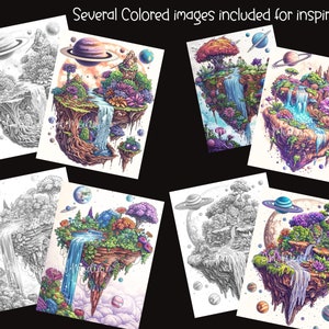 Floating Islands Coloring Pages, Printable Adult Grayscale Fantasy ...