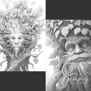 40 Fantasy Tree Creatures Coloring Pages | Printable Adult Grayscale ...
