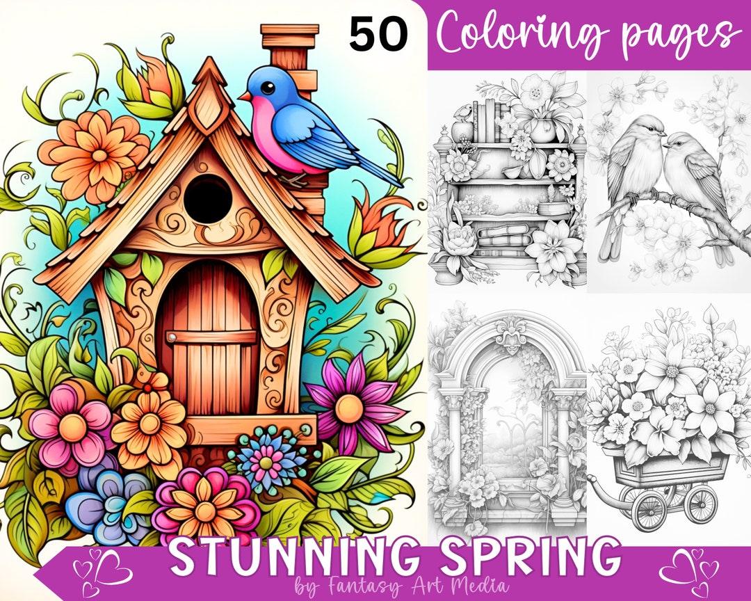 Stunning Spring Coloring Pages | Printable Adult Grayscale Seasonal ...