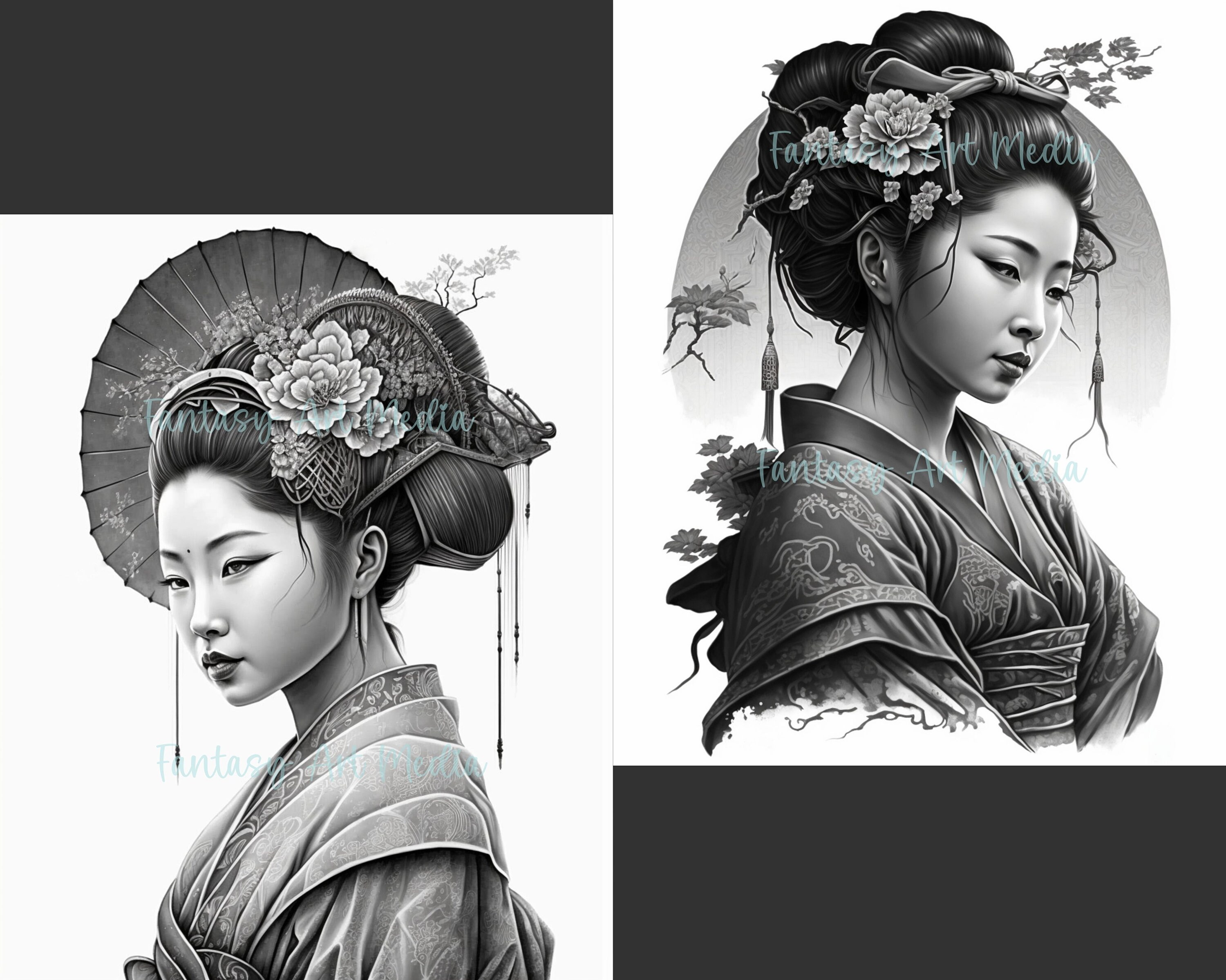 26 Geisha Girl Grayscale Japanese Women Coloring Pages - Etsy UK