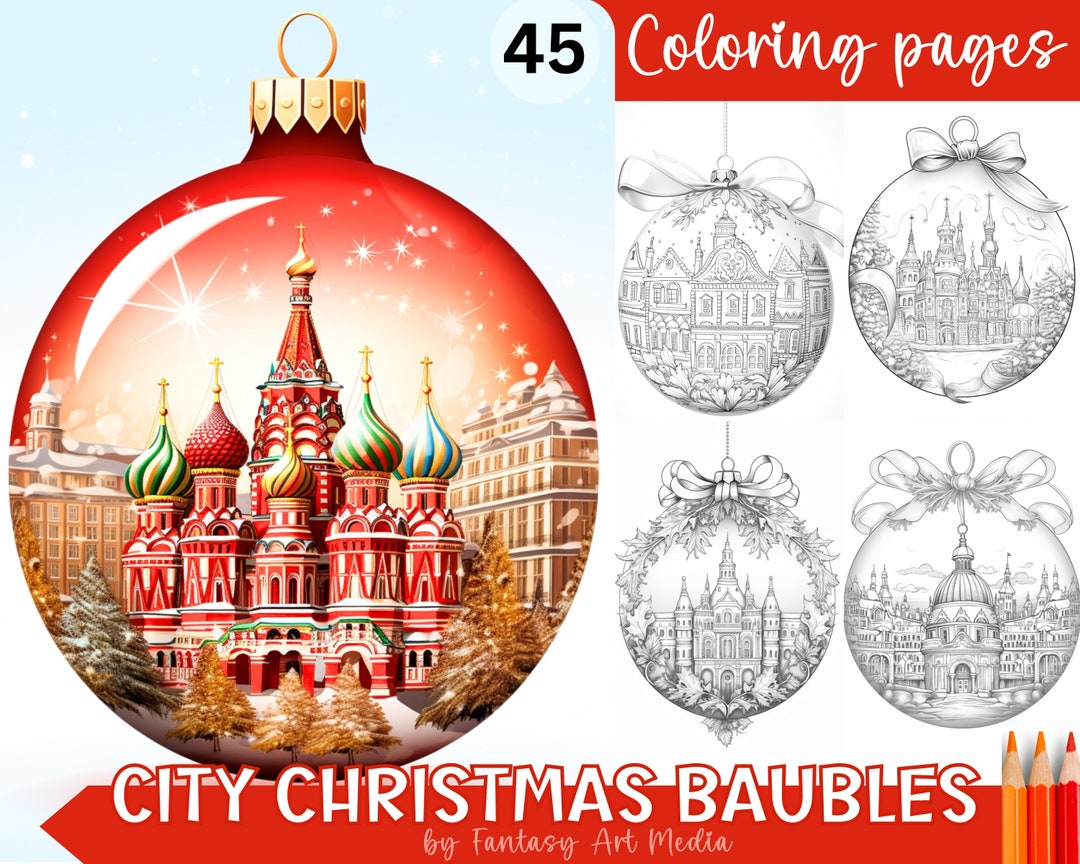 City Christmas Baubles Coloring Pages, 45 Printable Adult Decoration ...