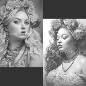 Full Figured Beauties 30 Grayscale Plus Sized Women Coloring Book Pages ...