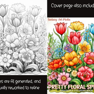 Pretty Floral Spring Coloring Pages | Adult Grayscale Seasonal Flowers ...
