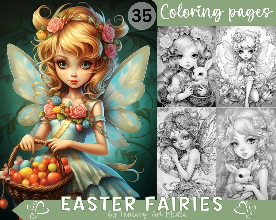 Cute Easter Fairies Grayscale Coloring Pages, 35 Gorgeous Bunny Fairy ...