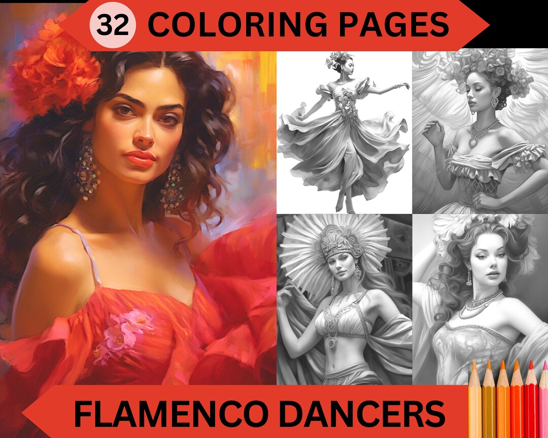 32 Flamenco Dancers Grayscale Women Coloring Pages | Printable Ladies ...