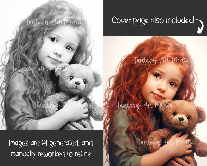 Teddy Bear Girls Coloring Pages: 32 Grayscale Designs (printable PDF ...