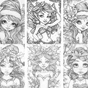 Funky Christmas Fairies Coloring Pages, Printable Adult Fun Fantasy ...