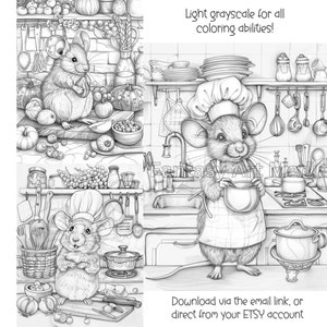 Mice in the Kitchen Grayscale Coloring Pages, Adults & Children ...