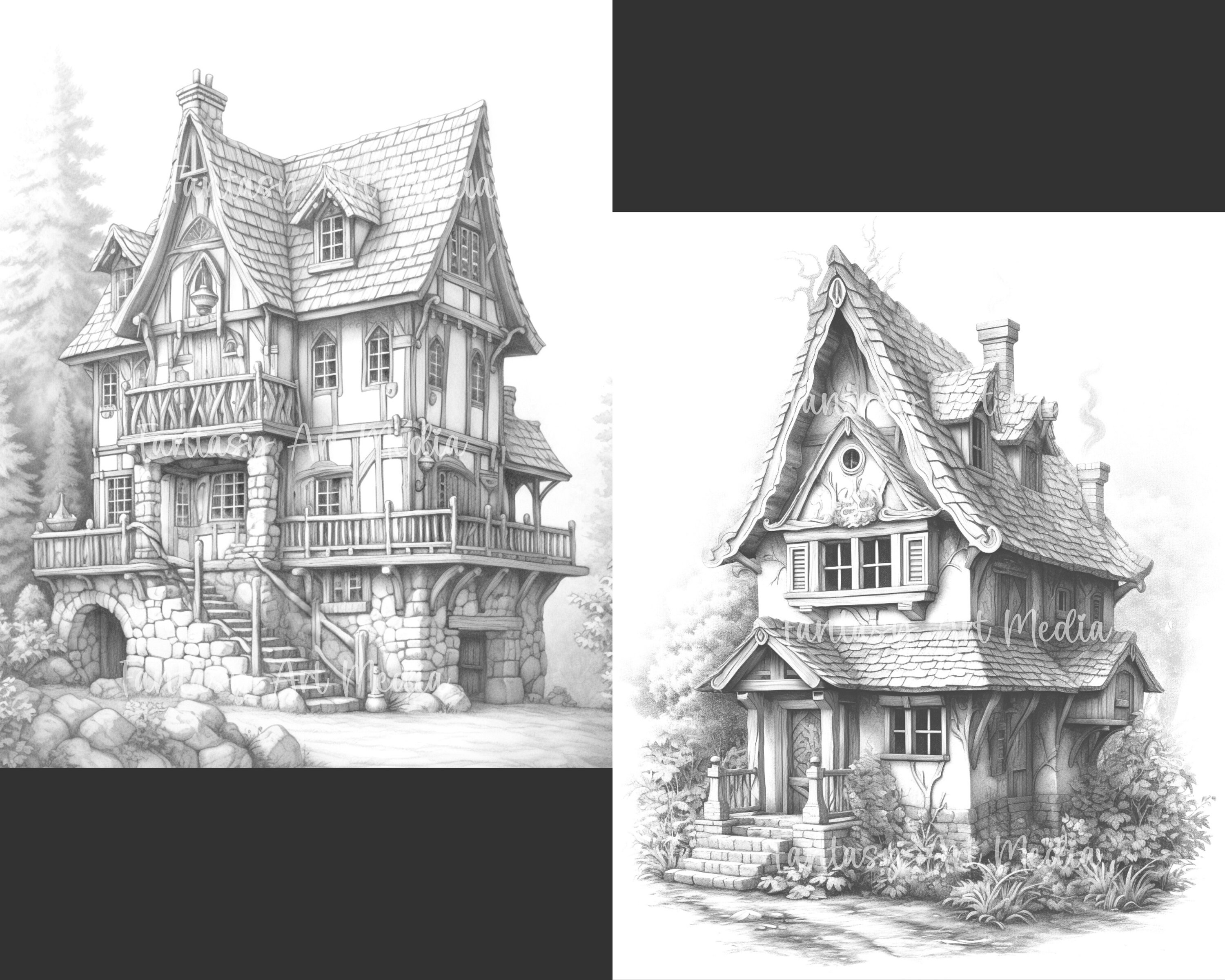 Bavarian Cottage Coloring Pages: Medieval German Houses (printable PDF ...