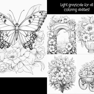 Pretty Floral Spring Coloring Pages | Adult Grayscale Seasonal Flowers ...