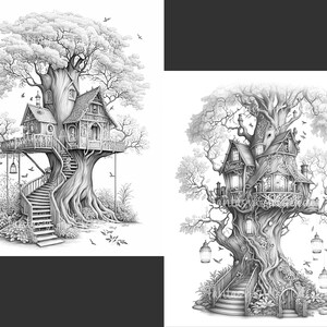 30 Whimsical Treehouse Coloring Pages (vol1) | Printable Adult ...