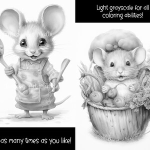 Cute Kitchen Mice Grayscale Coloring Pages, Adults & Children Printable ...
