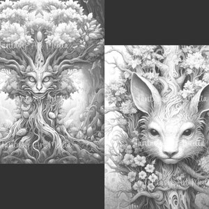 40 Fantasy Tree Creatures Coloring Pages | Printable Adult Grayscale ...
