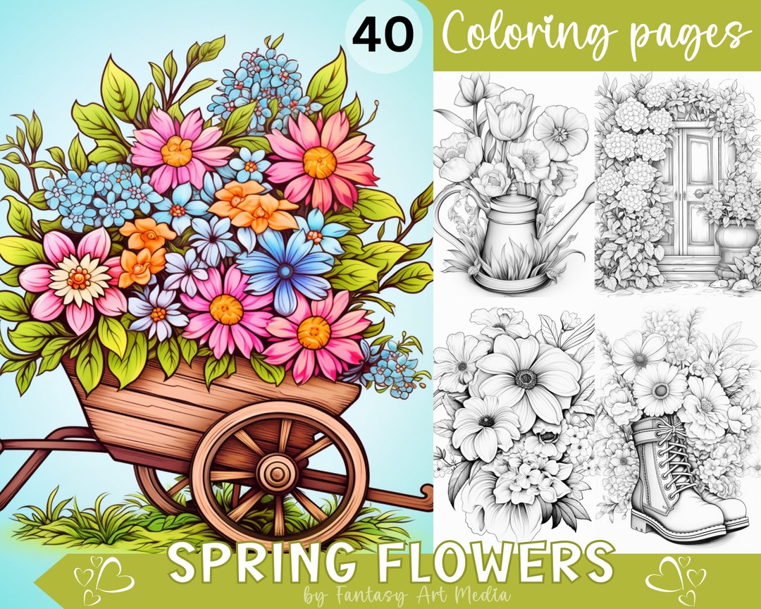 Spring Flowers Coloring Pages | Adult Grayscale Seasonal Floral ...