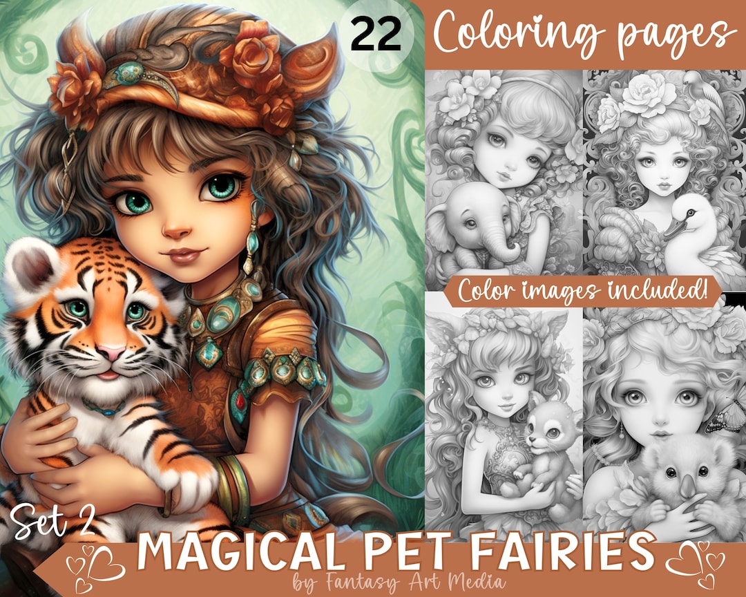 22 Magical Pet Fairies 2 Grayscale Coloring Pages- Color Images ...