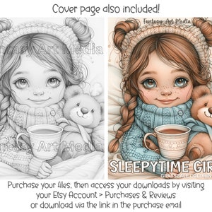 Sleepytime Girls Grayscale Coloring Pages, Fantasy Pyjamas Pjs Sleepy ...