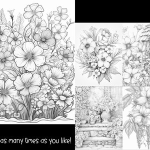 Pretty Floral Spring Coloring Pages | Adult Grayscale Seasonal Flowers ...