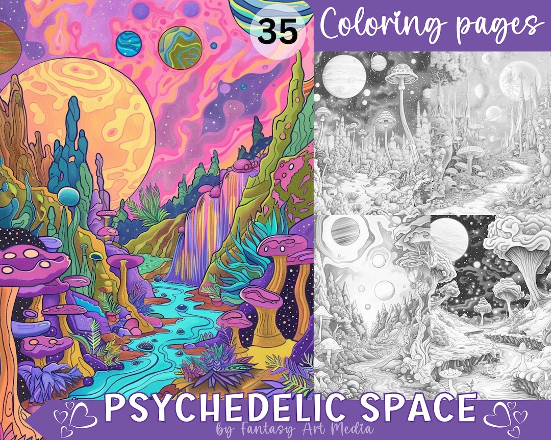 Psychedelic Space Coloring Pages, Printable Adult Grayscale Fantasy ...