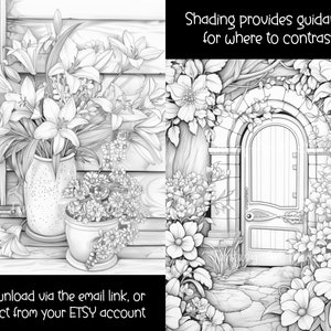 Pretty Floral Spring Coloring Pages | Adult Grayscale Seasonal Flowers ...