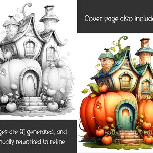 25 Little Pumpkin Houses Coloring Pages | Printable Adult Grayscale ...
