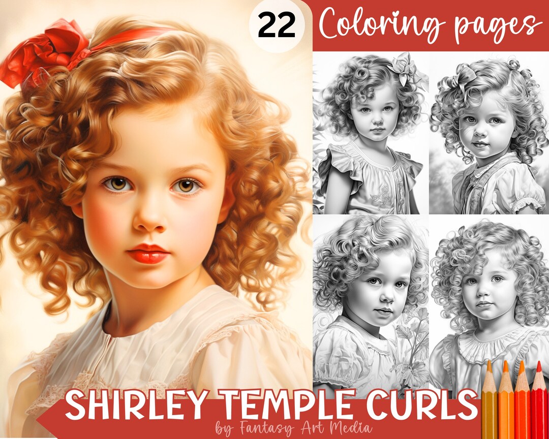 22 Shirley Temple Curls Coloring Pages, Printable Adult Grayscale Cute ...