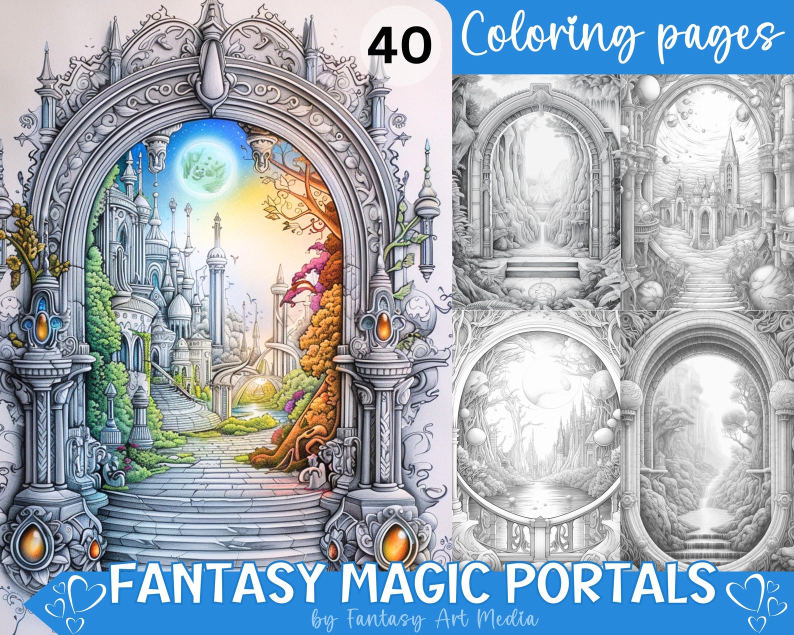 Fantasy Magic Portals Coloring Pages| Printable Adult Space Fairytale ...
