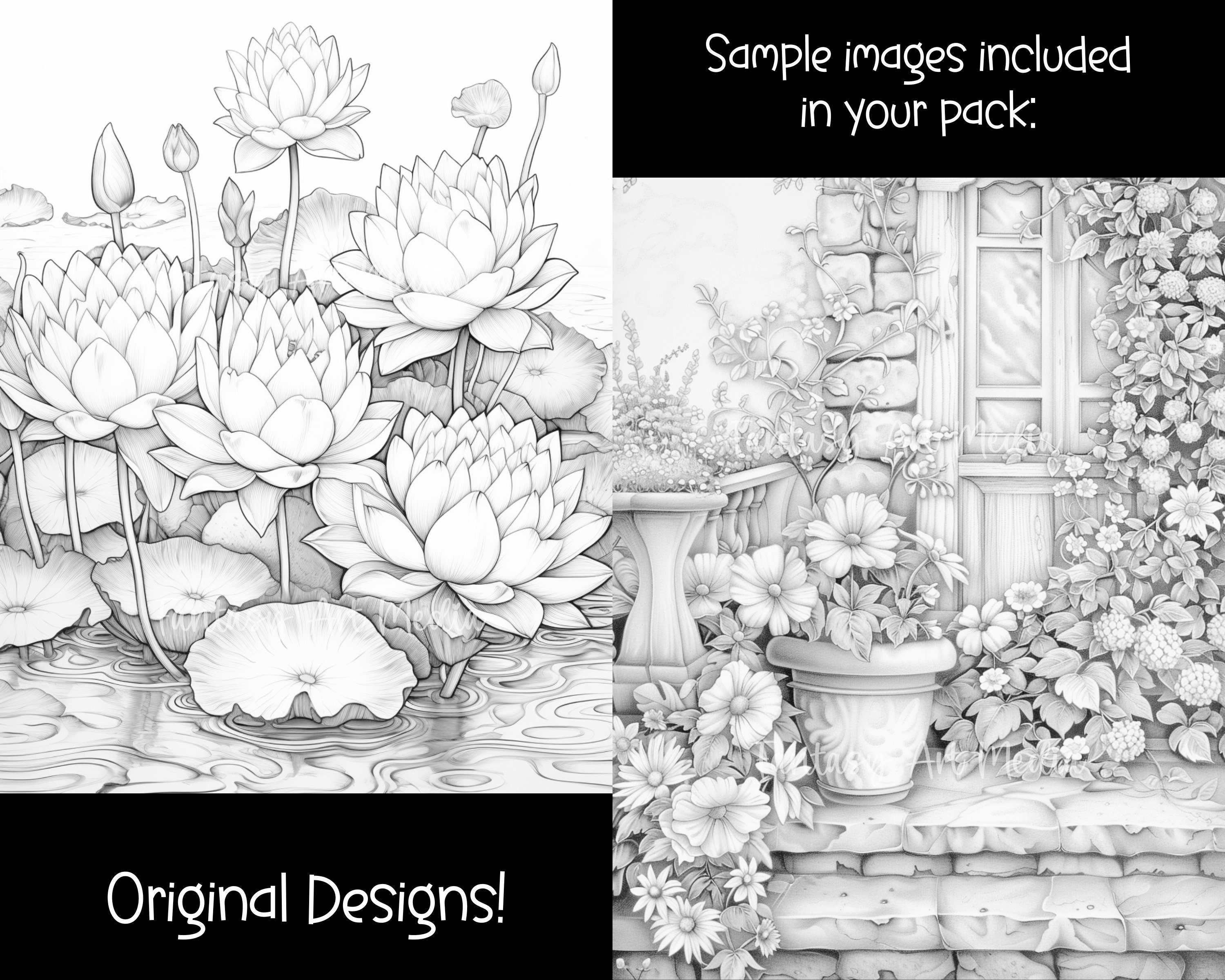 Spring Flowers Coloring Pages | Adult Grayscale Seasonal Floral ...