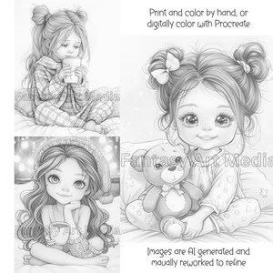 Sleepytime Girls Grayscale Coloring Pages, Fantasy Pyjamas Pjs Sleepy ...