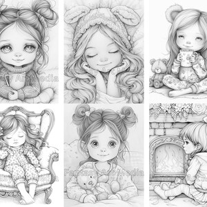 Sleepytime Girls Grayscale Coloring Pages, Fantasy Pyjamas Pjs Sleepy ...