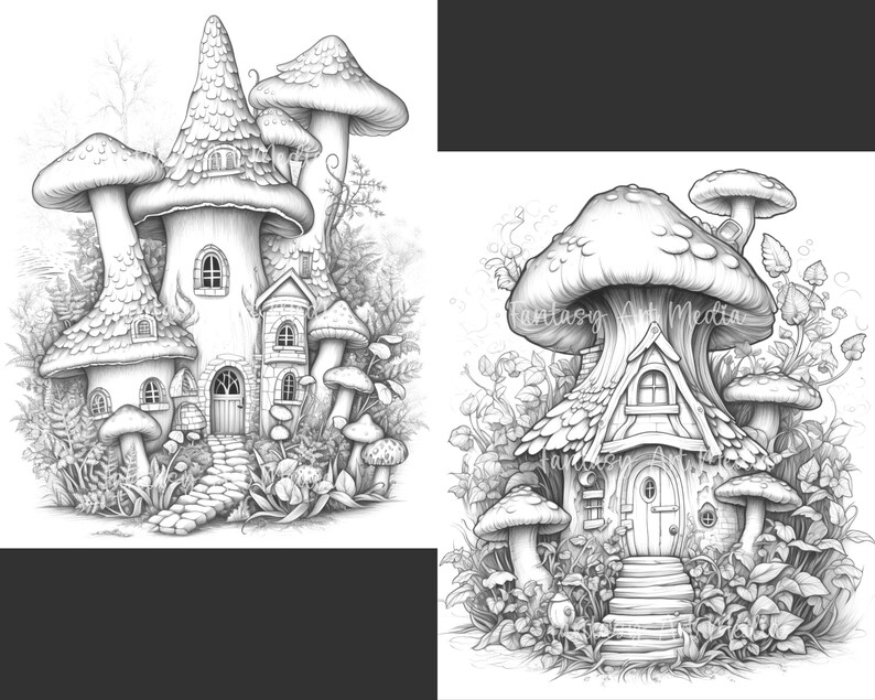 30 Magical Mushroom Houses Coloring Pages Printable Adult - Etsy