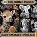 30 Baby Animals on Black Grayscale Coloring Pages | Printable Adult ...