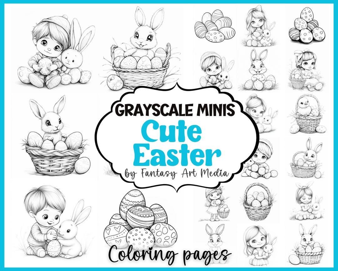 Grayscale Minis "cute Easter" Coloring Pages, Printable Adult Small ...