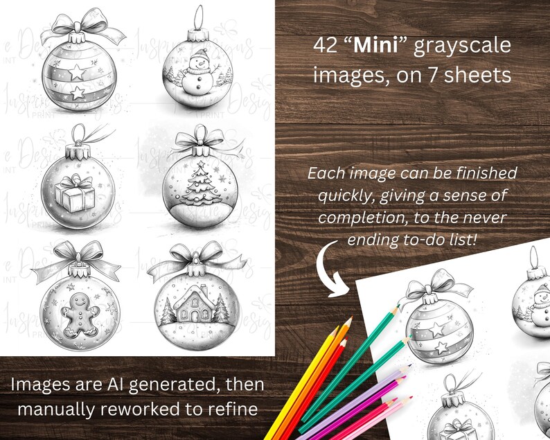 Grayscale Minis "christmas Baubles" Coloring Pages, Adult Small Advent ...