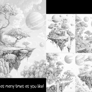 Floating Islands Coloring Pages, Printable Adult Grayscale Fantasy ...