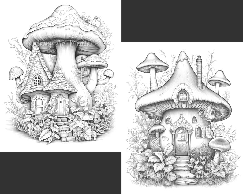 30 Magical Mushroom Houses Coloring Pages Printable Adult - Etsy