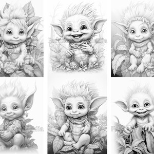 Cute Baby Trolls Grayscale Coloring Pages, Fantasy Creatures Adult ...