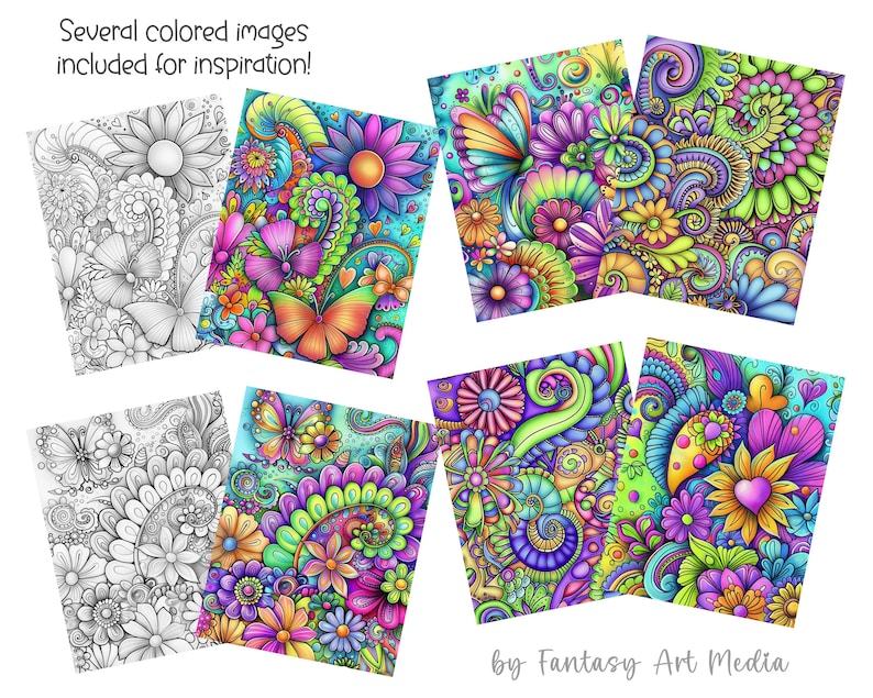 Abstract Funky Patterns Coloring Pages Whimsical Cute Quirky Flowers ...
