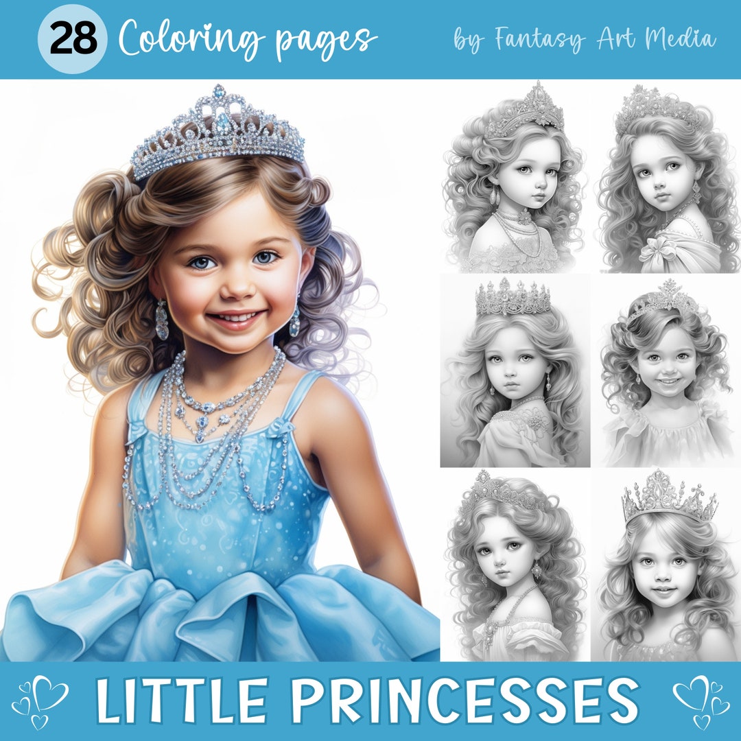 Little Princesses Grayscale Coloring Pages - Cute Pretty Girls ...