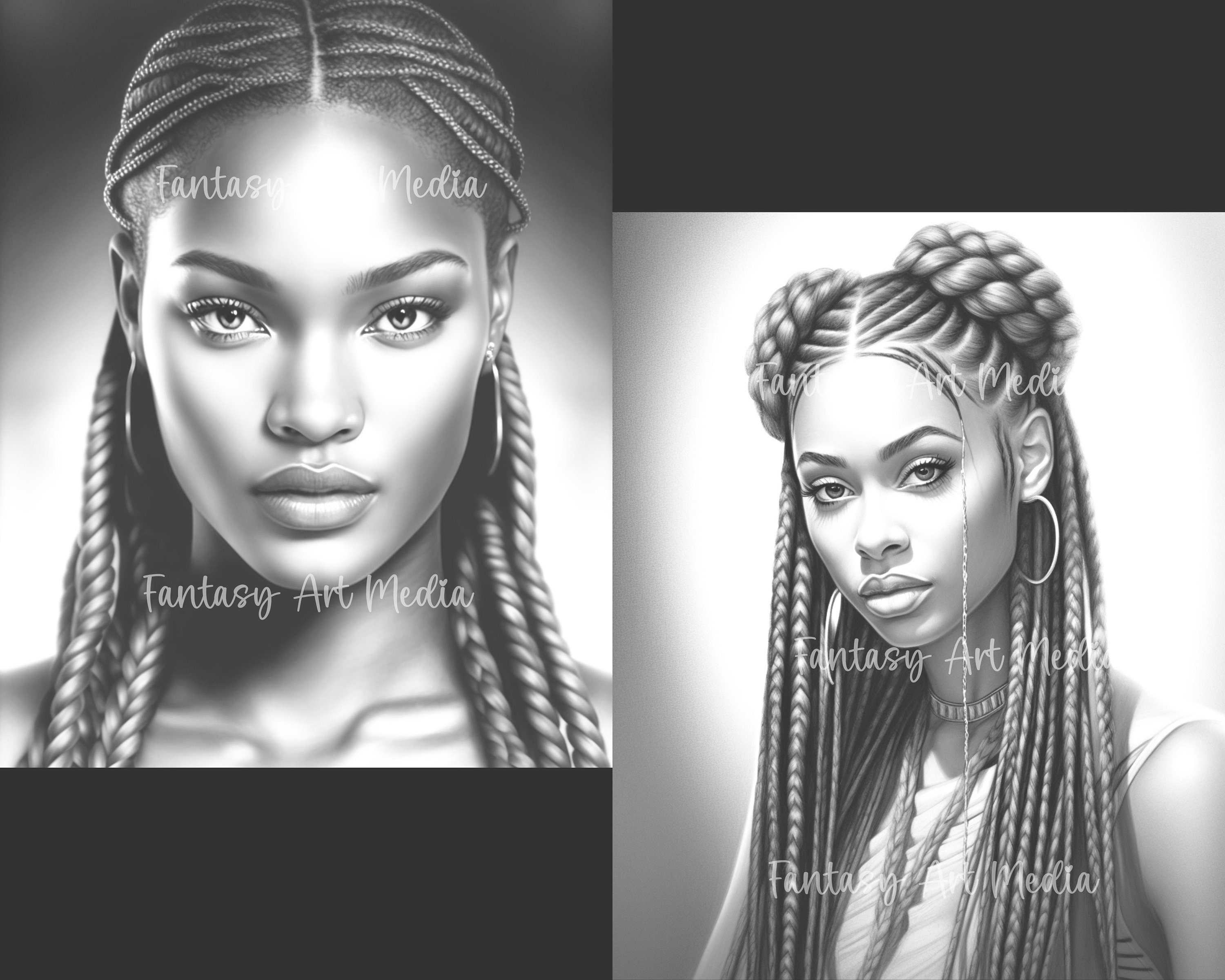 30 Cornrow Braids Grayscale Black Women Coloring Pages - Etsy