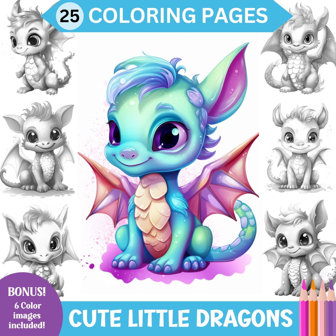 25 Cute Little Dragons First Grayscale Coloring Pages | Printable Adult ...