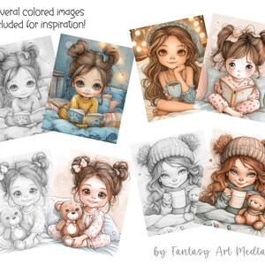 Sleepytime Girls Grayscale Coloring Pages, Fantasy Pyjamas Pjs Sleepy ...